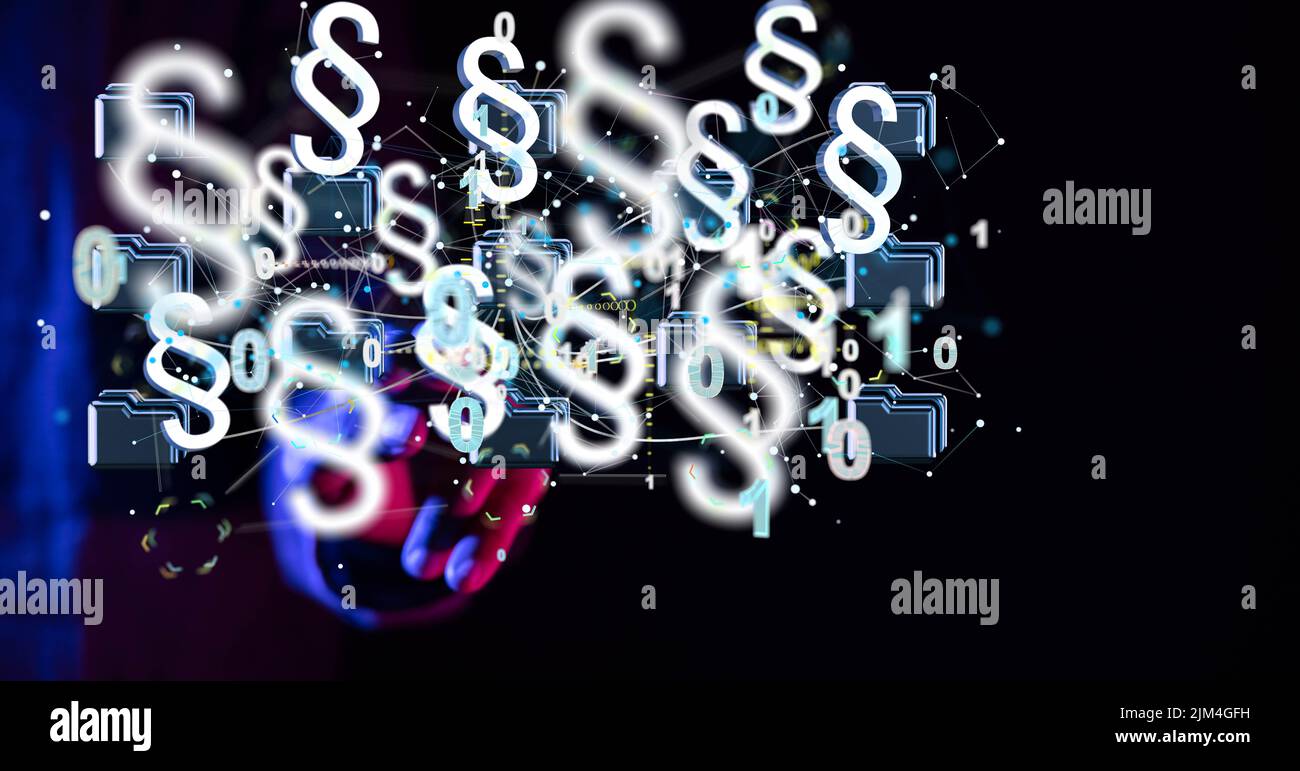 A closeup of illustrated Law Protection Right Symbols near a hand Stock ...