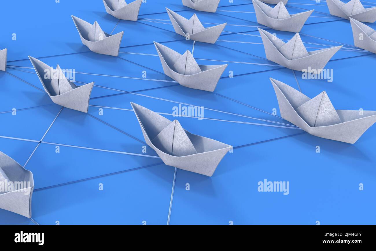 An illustration of paper ships on a blue background Stock Photo - Alamy