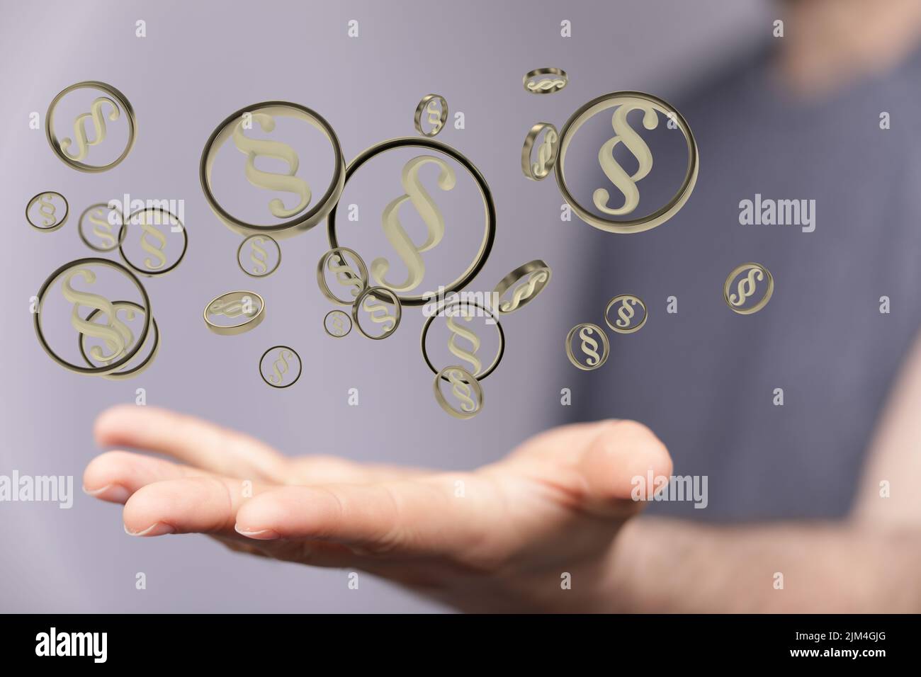 A 3D rendered symbol of law and justice on a hand Stock Photo - Alamy