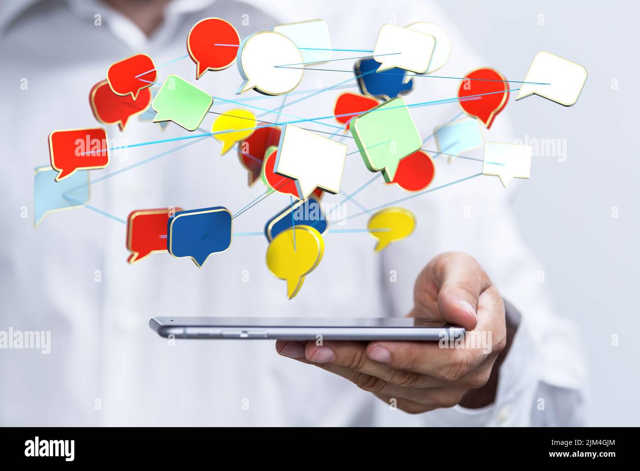 A person presenting the 3D render of a communication concept with ...