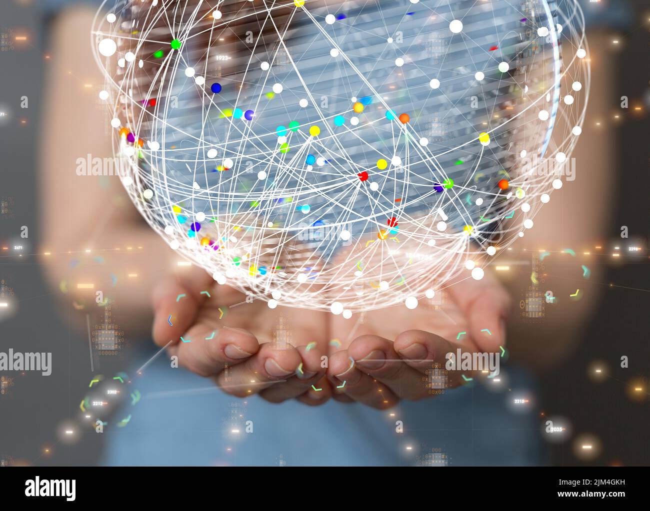 A person presenting the 3D render of teamwork connection concept with ...