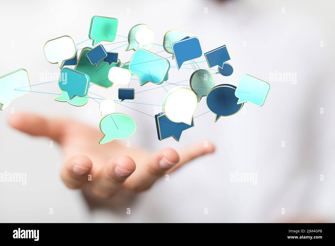 A person presenting the 3D render of a communication concept with ...