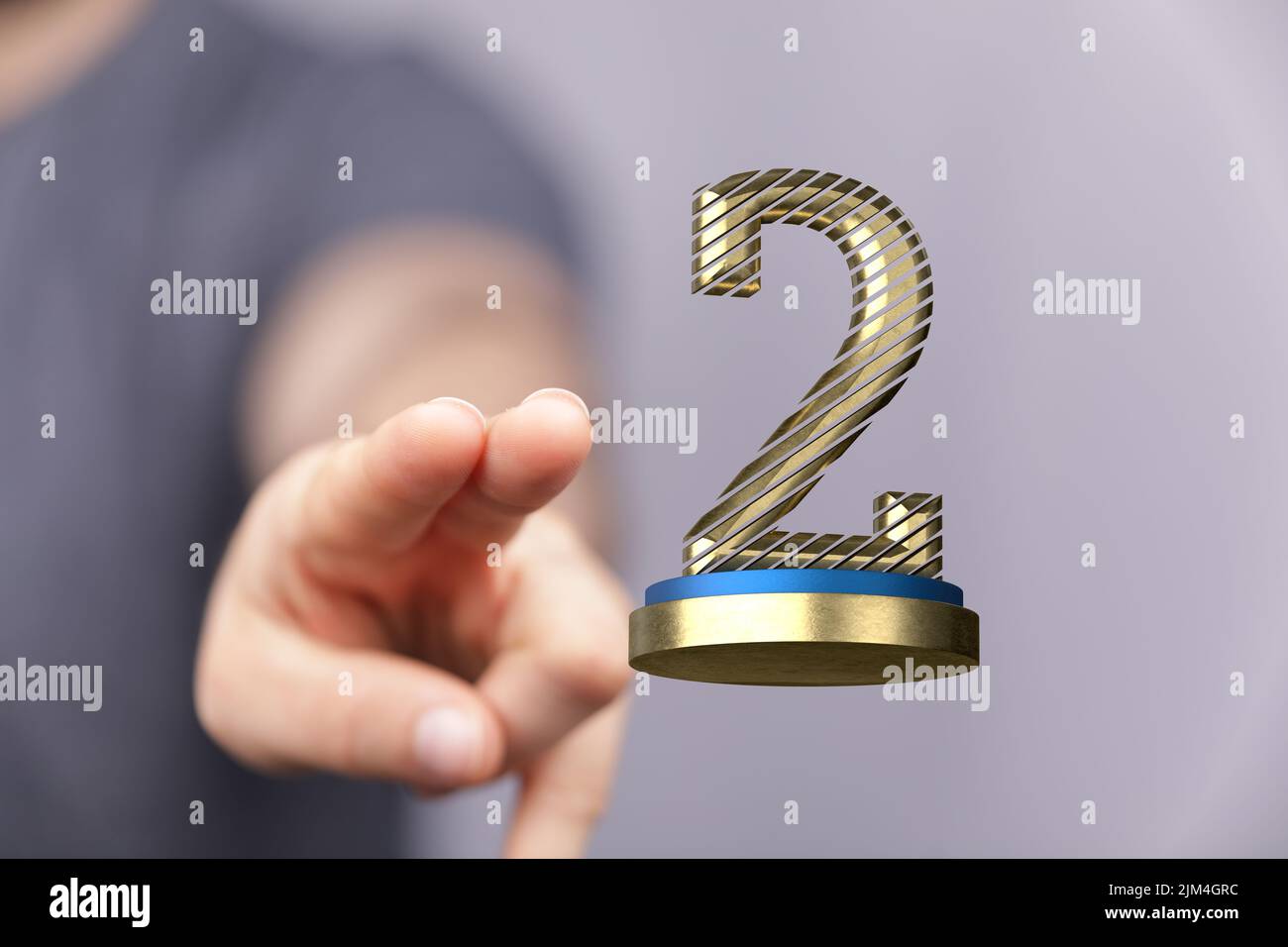 A businessman's hand showing a 3D rendered second award prize Stock ...