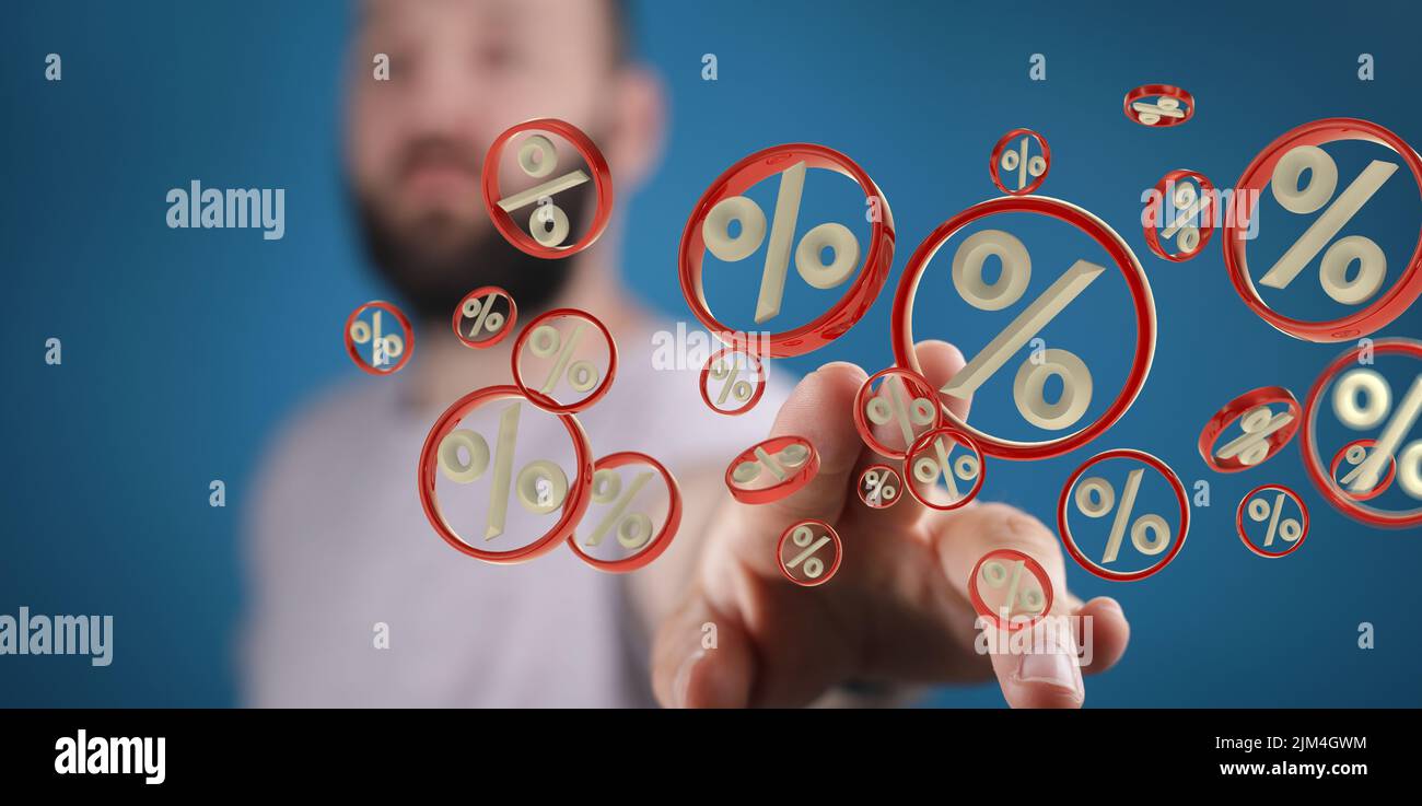 A person presenting the virtual projection of sale or discount concept ...