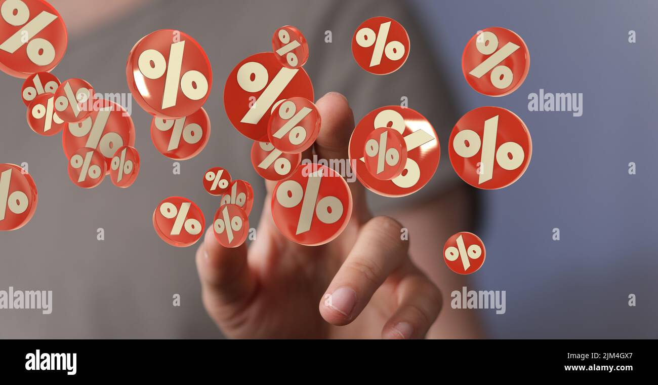 A person presenting the virtual projection of sale or discount concept ...