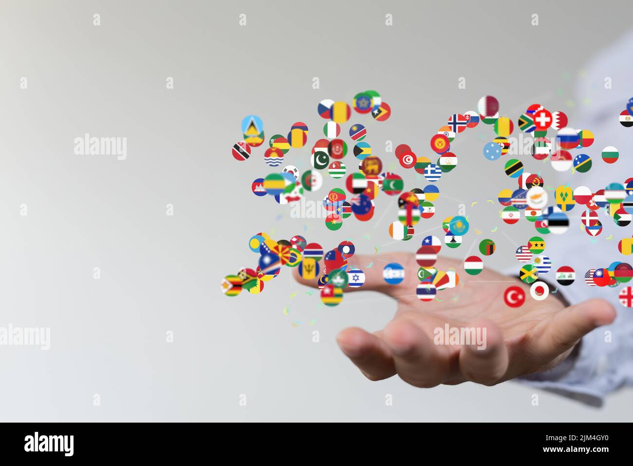A person presenting the 3D render of world flags Stock Photo - Alamy