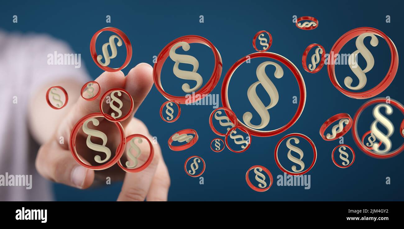 A 3d rendering design of golden paragraph signs with red frame and a ...