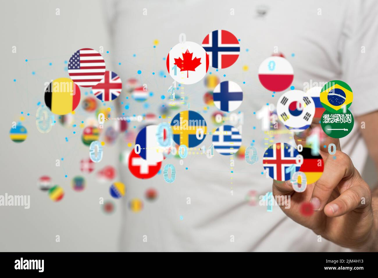 A closeup of illustrated world flags near a hand Stock Photo - Alamy