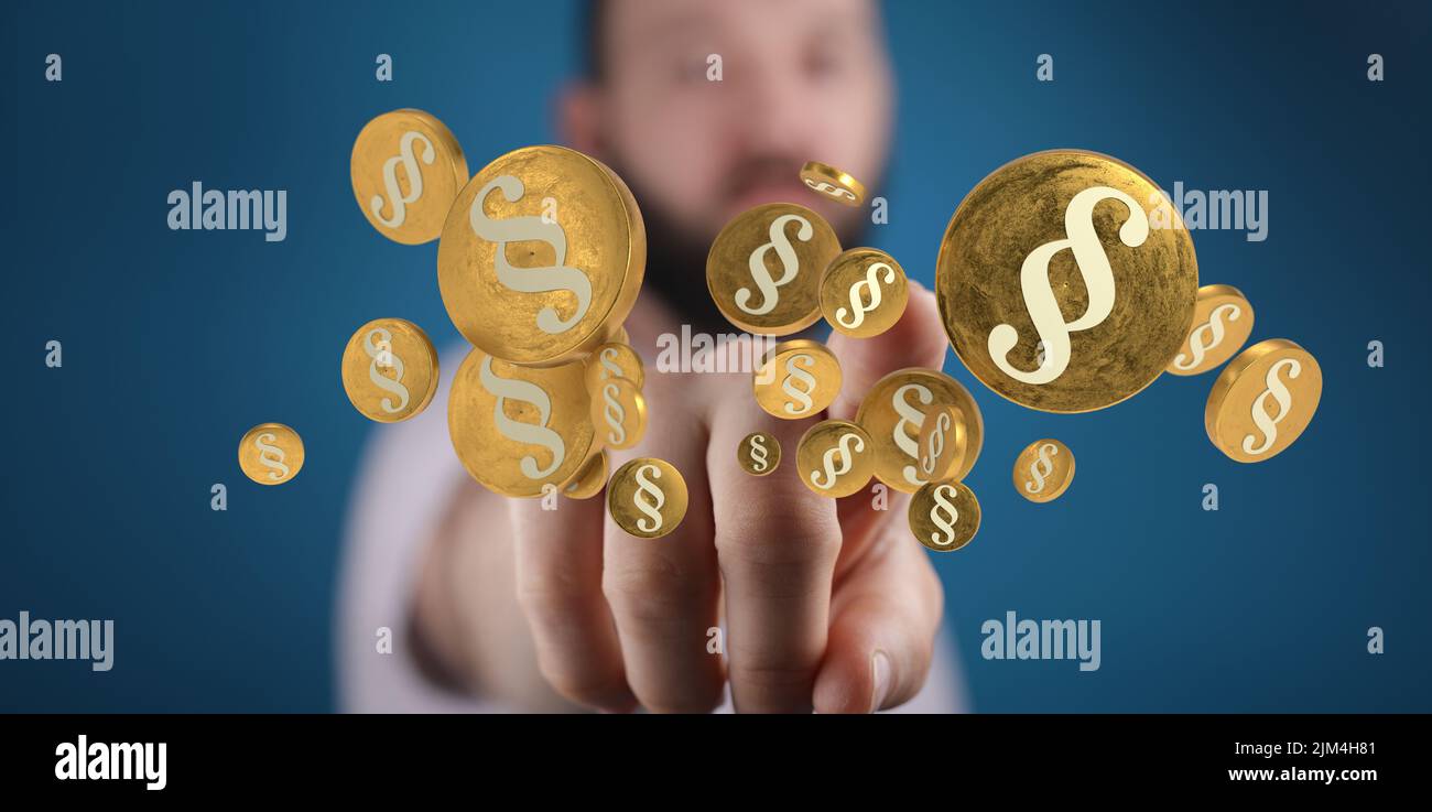 A closeup of illustrated Law Protection Right Symbols near a hand Stock ...