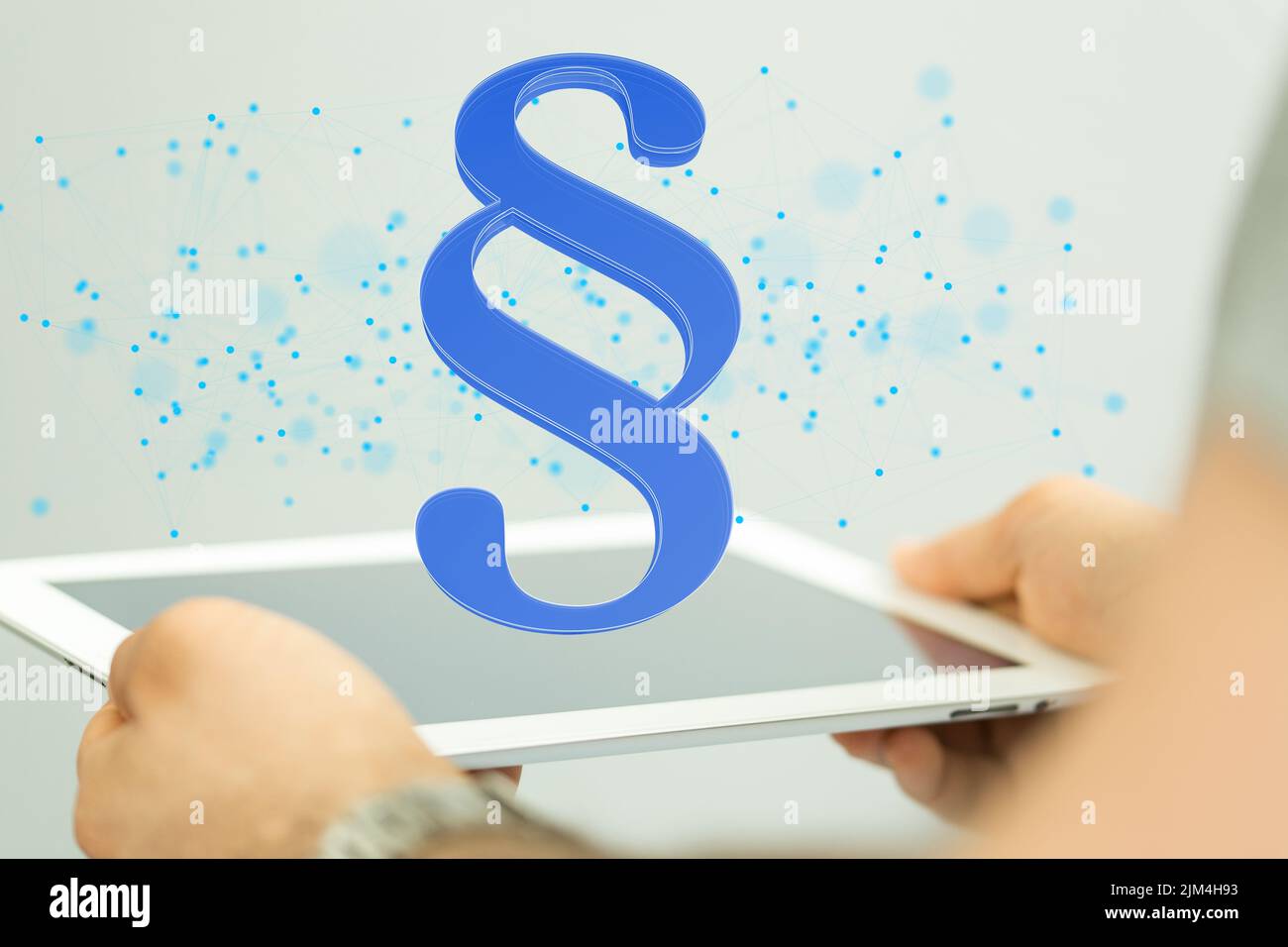 A 3d rendering design of blue paragraph sign with dots around on a ...