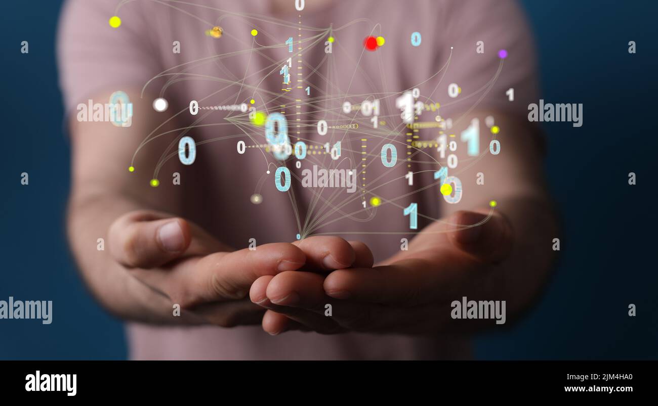 A 3d rendering design of a digital numbers connected together on a man ...
