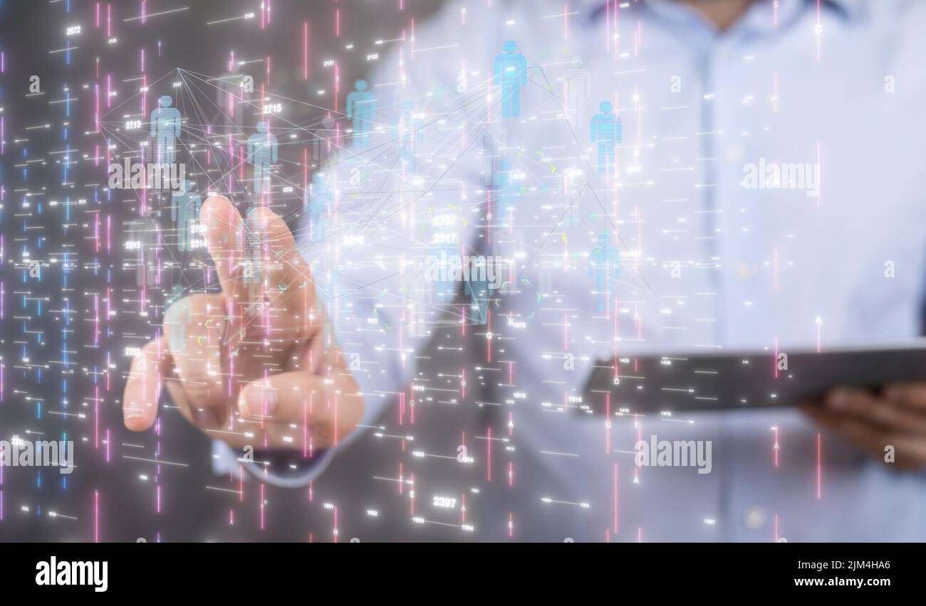 A person presenting a virtual projection of artificial intelligence ...