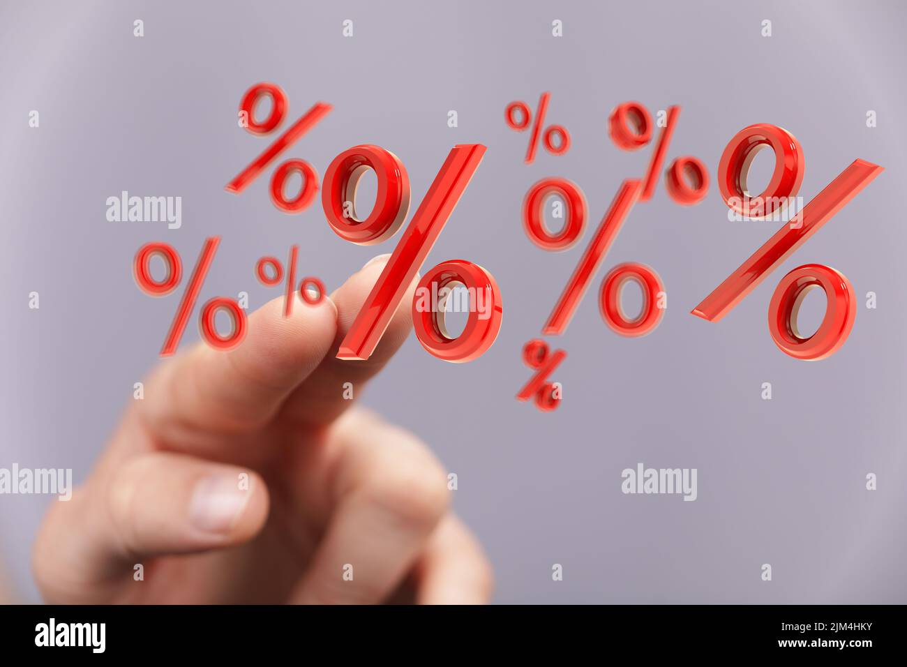 A person presenting a virtual projection of discount symbols Stock ...