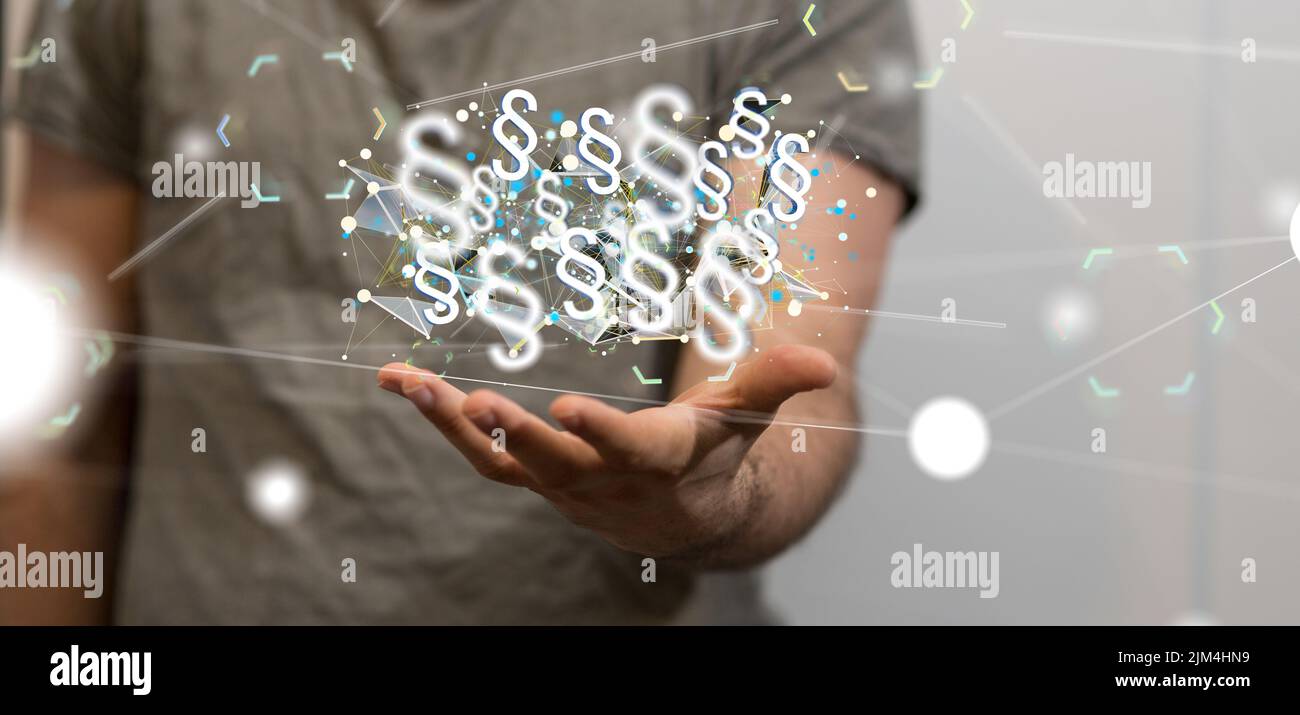A person presenting the 3D render of a law and justice concept Stock ...