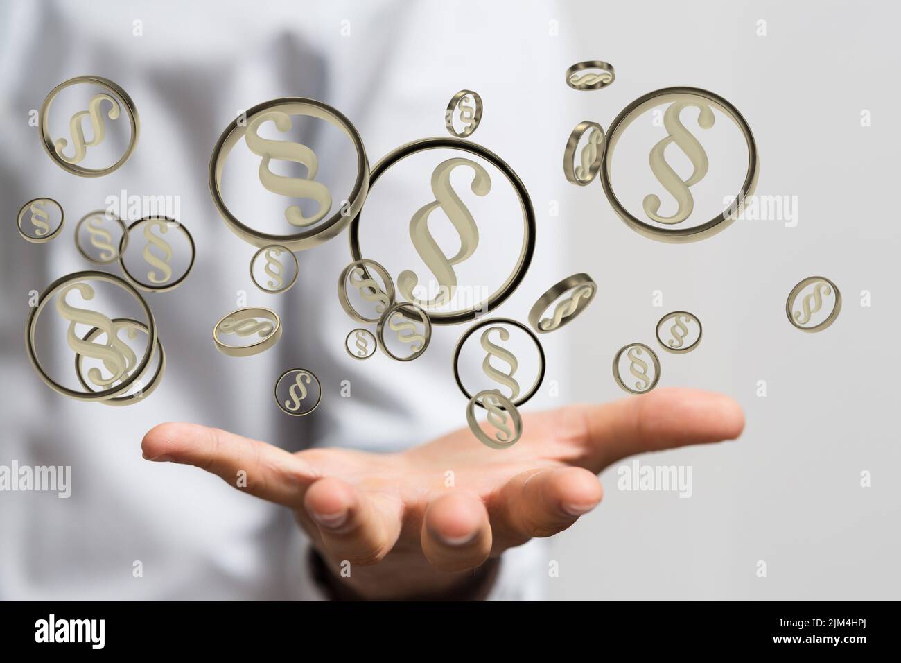 A closeup of illustrated Law Protection Right Symbols near a hand Stock ...