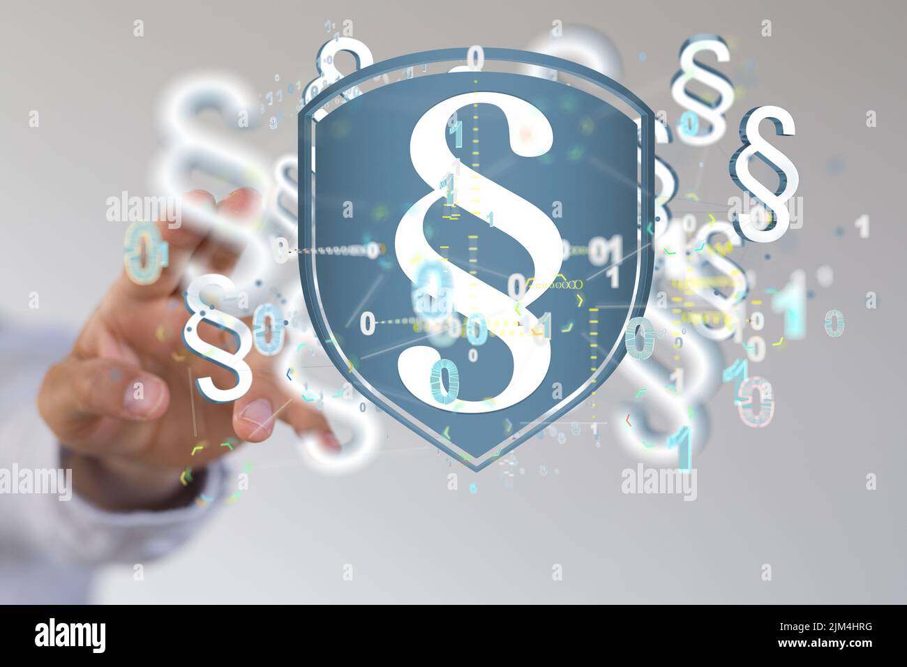 A closeup of illustrated Law Protection Right Symbols near a hand Stock ...