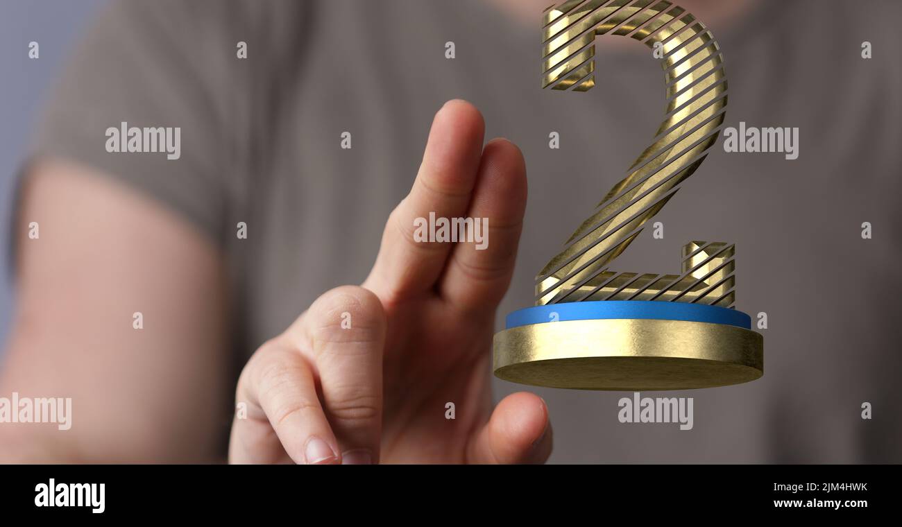 A person presenting a virtual projection of second place award Stock ...