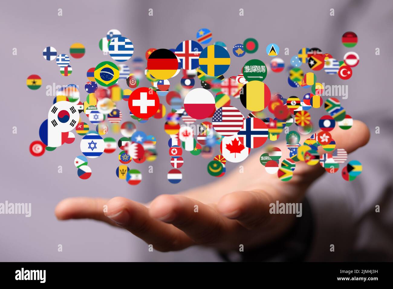 A hologram of a 3D rendered flags with a person behind Stock Photo - Alamy