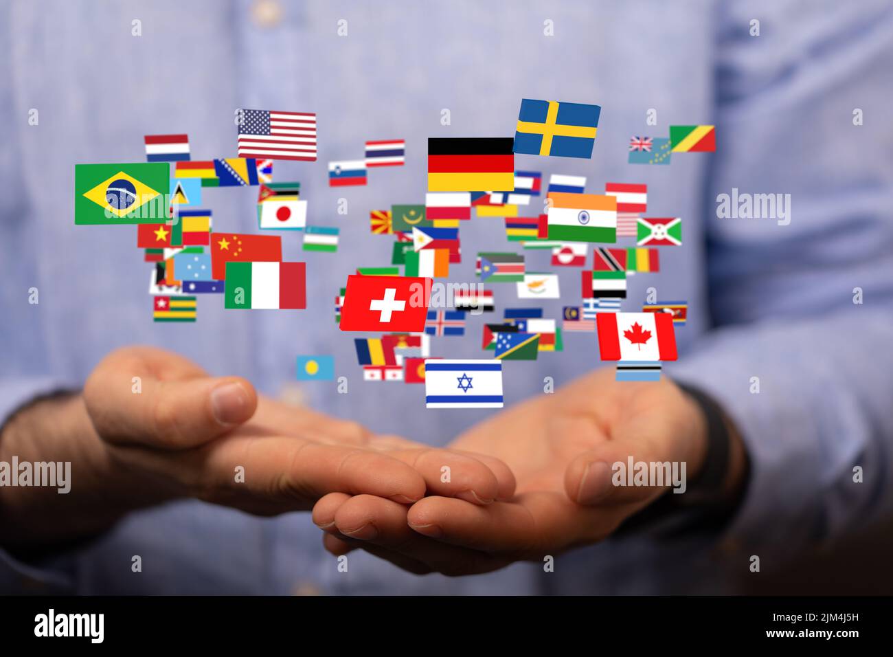 A hologram of a 3D rendered flags with a person behind Stock Photo - Alamy