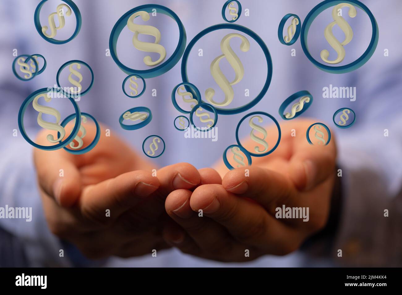 The 3D rendered paragraph law symbols in blue circles hovering over a ...