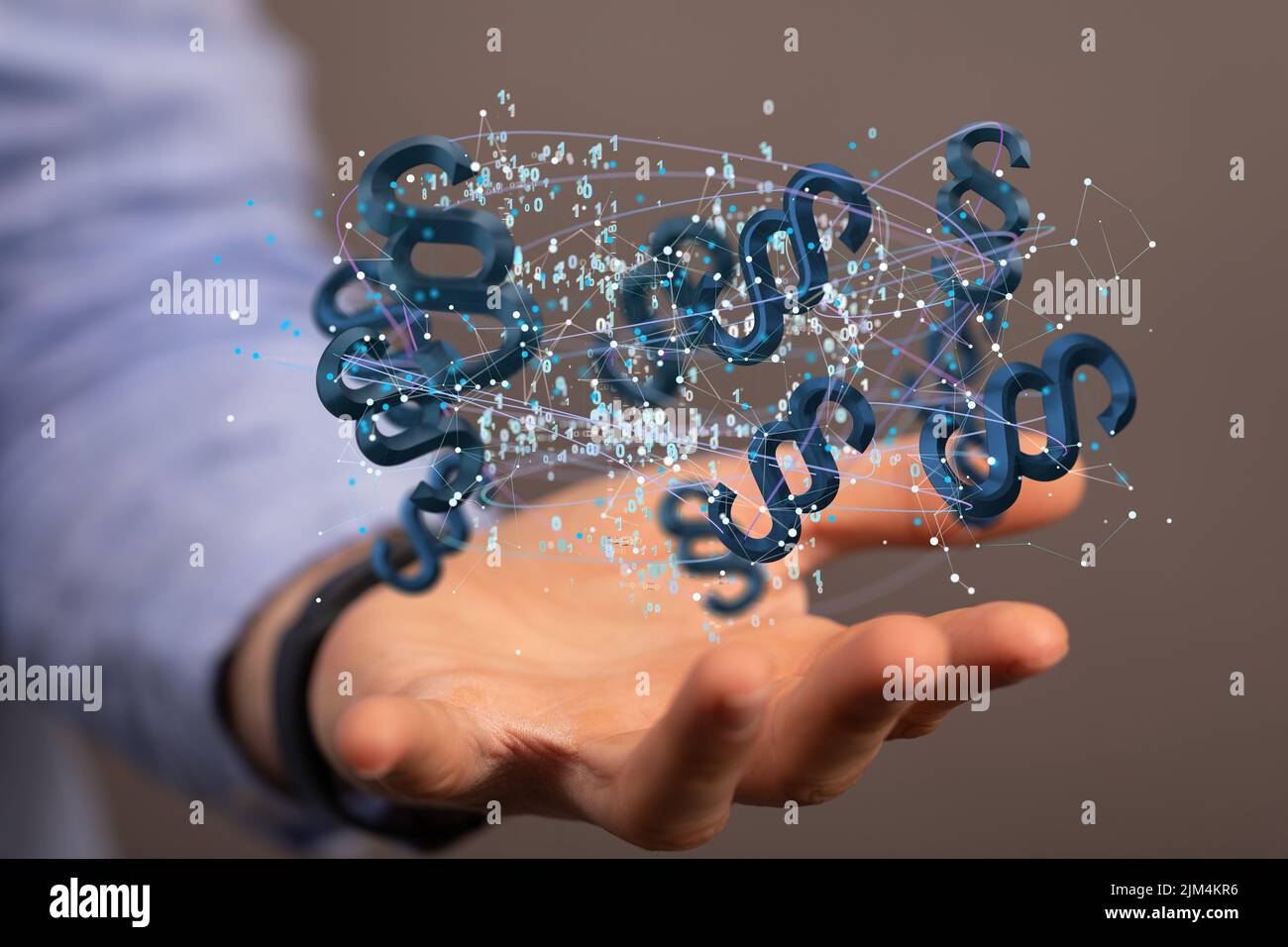 A person's hand with illustrative paragraph icons floating above a hand ...