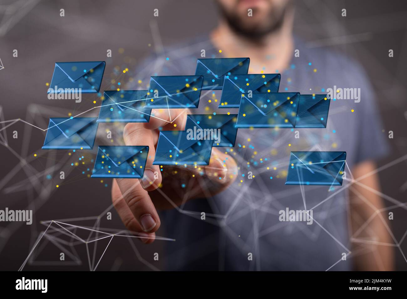 A person showing illustrative message icons with his hand. Concept of ...