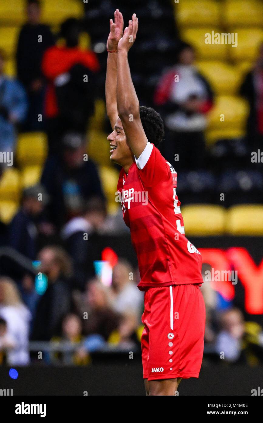 Antwerp's Anthony Valencia celebrates after winning the match between ...