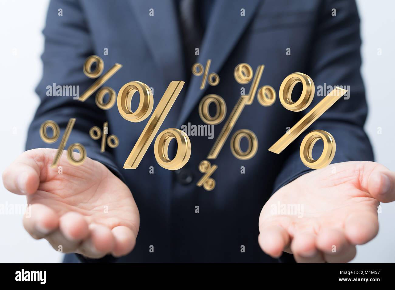 A person's hand with illustrative percentage icons floating above hands ...