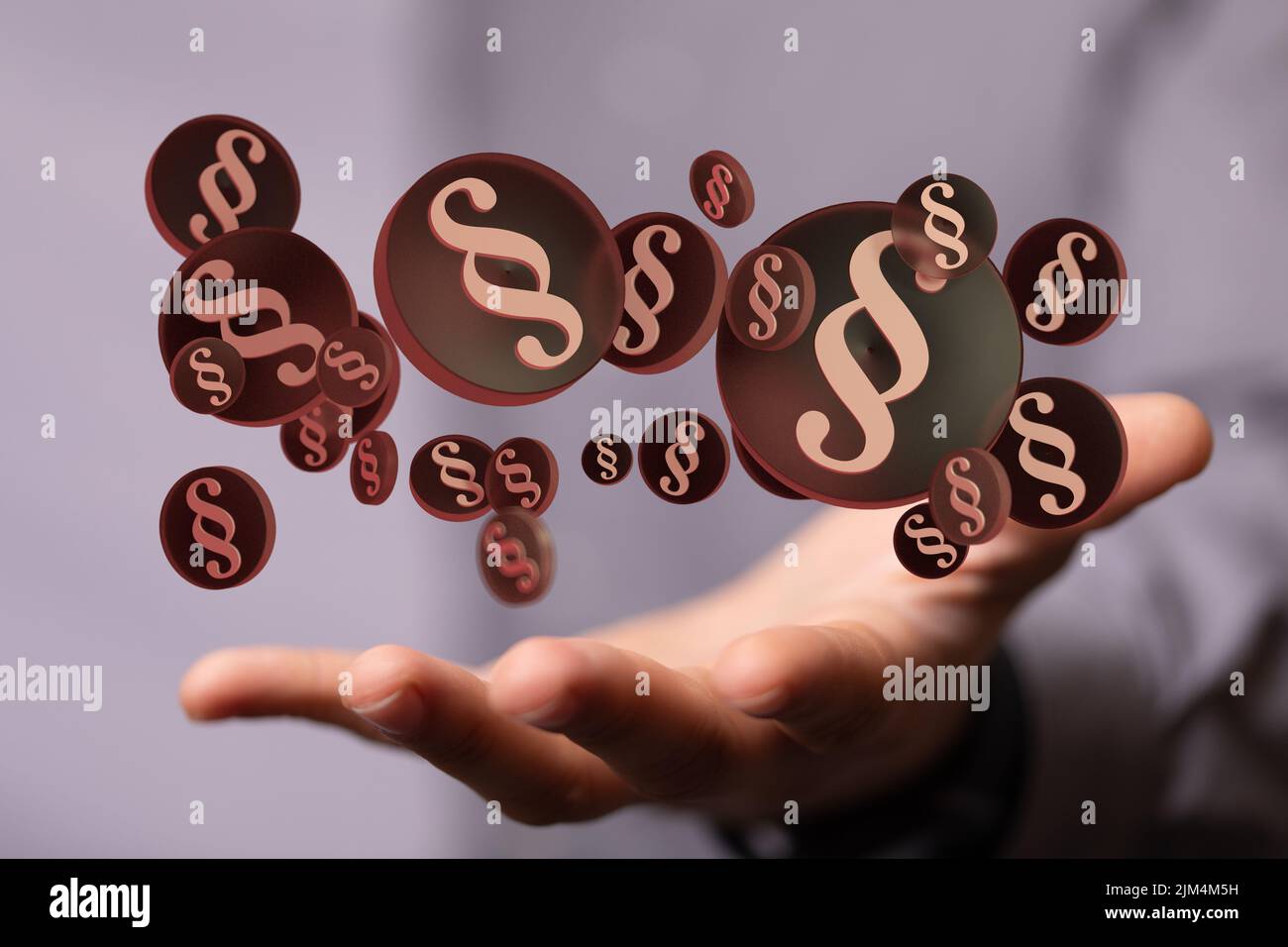 A person's hand with illustrative paragraph icons floating above a hand ...