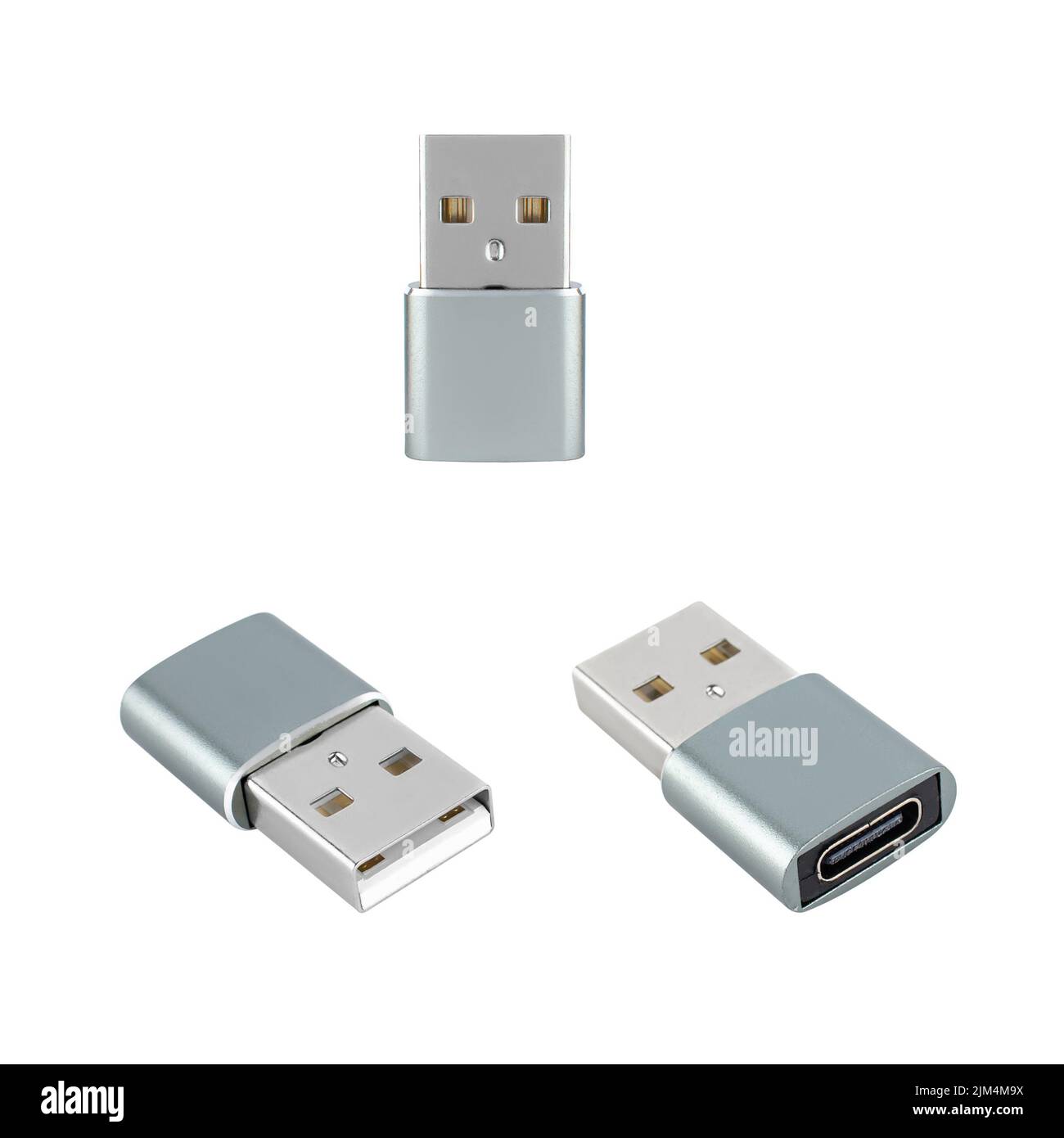 USB Type-C adapter, in three projections, isolated on a white ...