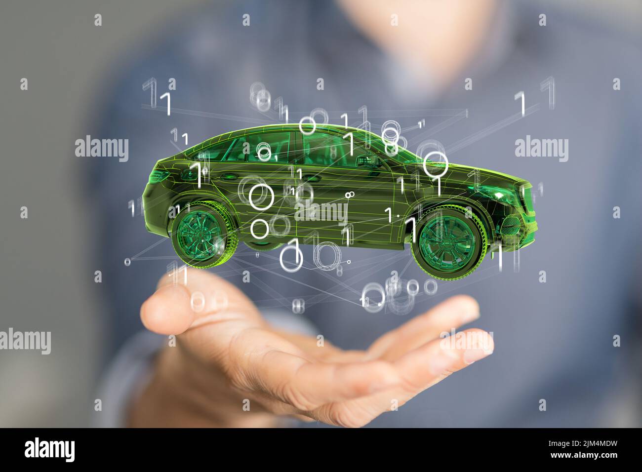 A man presenting a 3D rendering of a holographic smart car Stock Photo ...