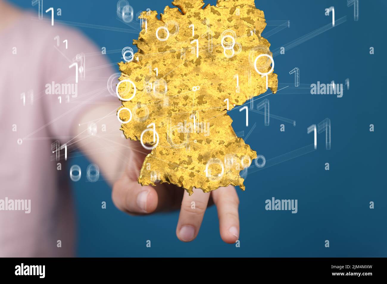 A businessman hand on blurred background using 3D rendering of golden ...