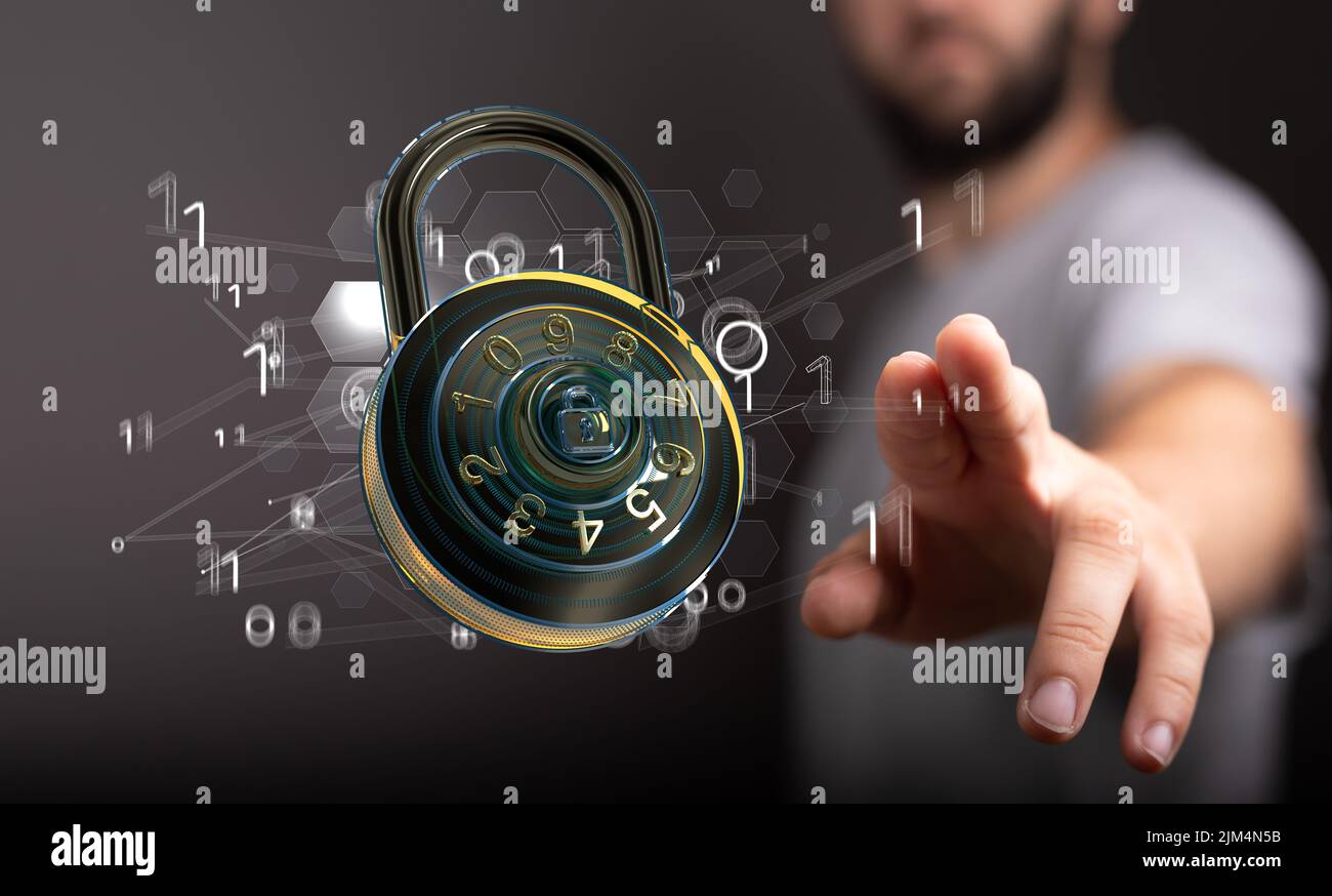 3D rendering of digital lock, concept of cybersecurity information ...