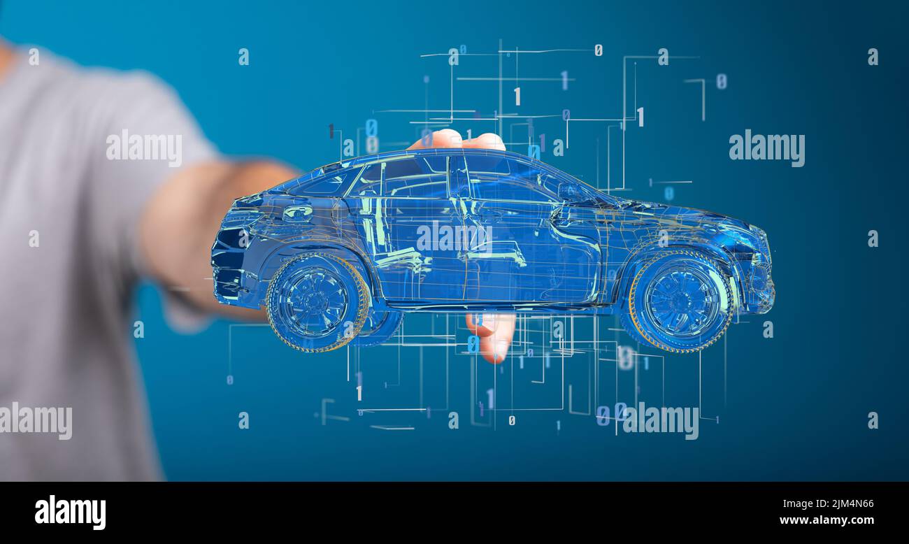 Digital rendering of a car and a man pointing at it Stock Photo - Alamy