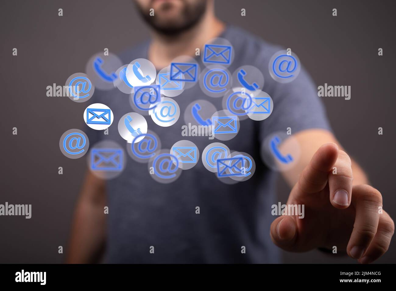 A 3D render of an email symbol and Network Communications with male ...