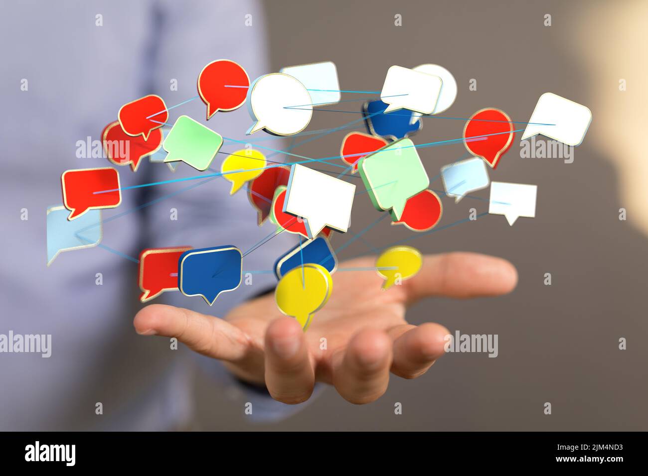 A 3D render of an email symbol and Network Communications with male ...