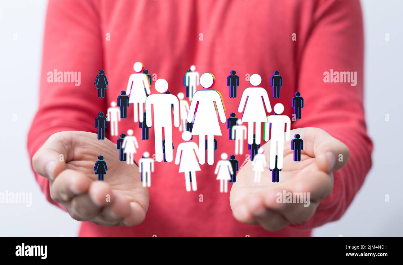 A 3d rendering of human figures in a hand for social networks, Abstract ...