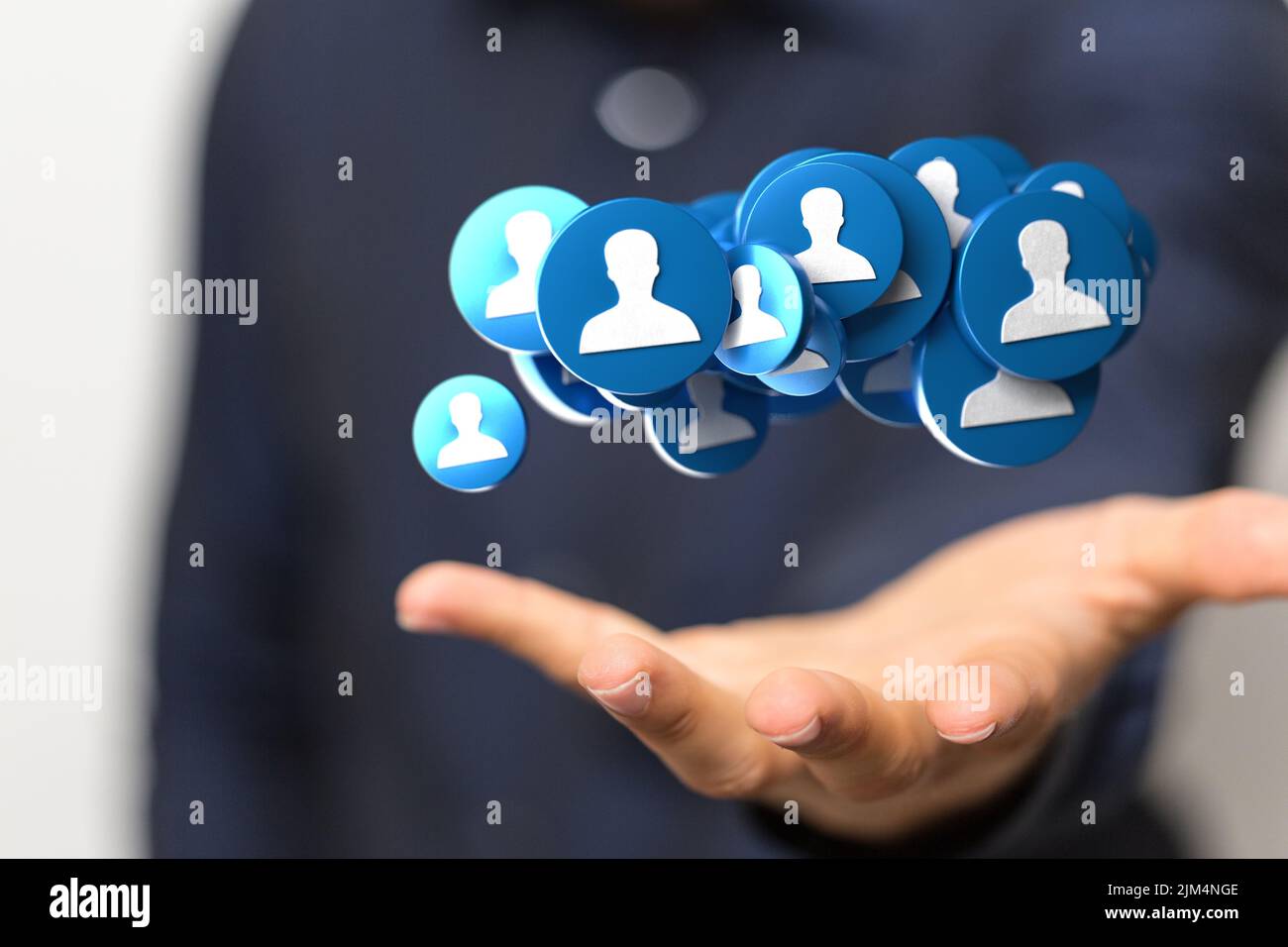 A 3d rendered of hand touching network of profile icons - organization ...