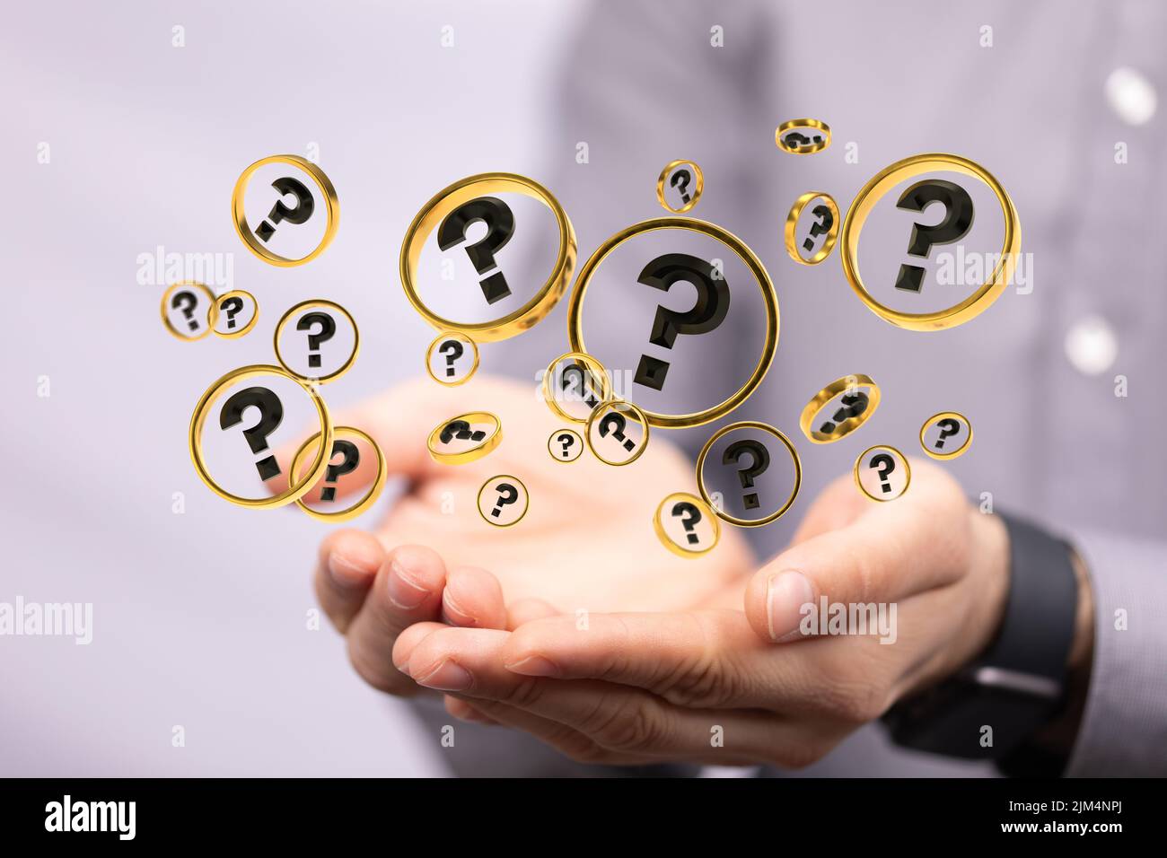Abstract question mark in the hand. The symbol of frequently asked ...