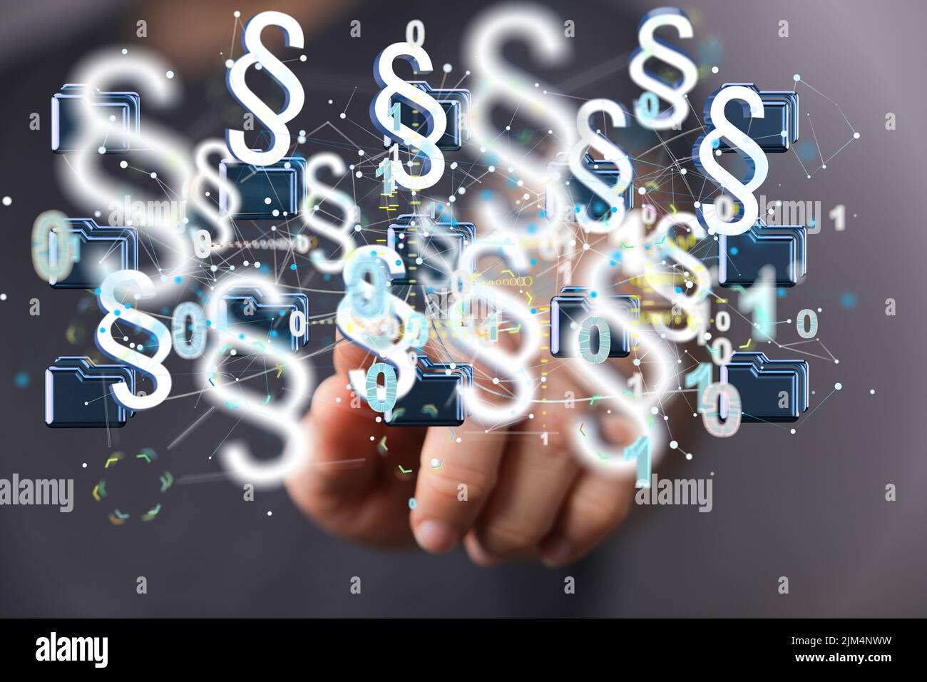 A closeup of illustrated Law Protection Right Symbols near a hand Stock ...