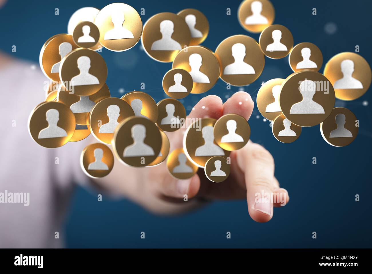 A closeup of illustrated people icons near a hand Stock Photo - Alamy