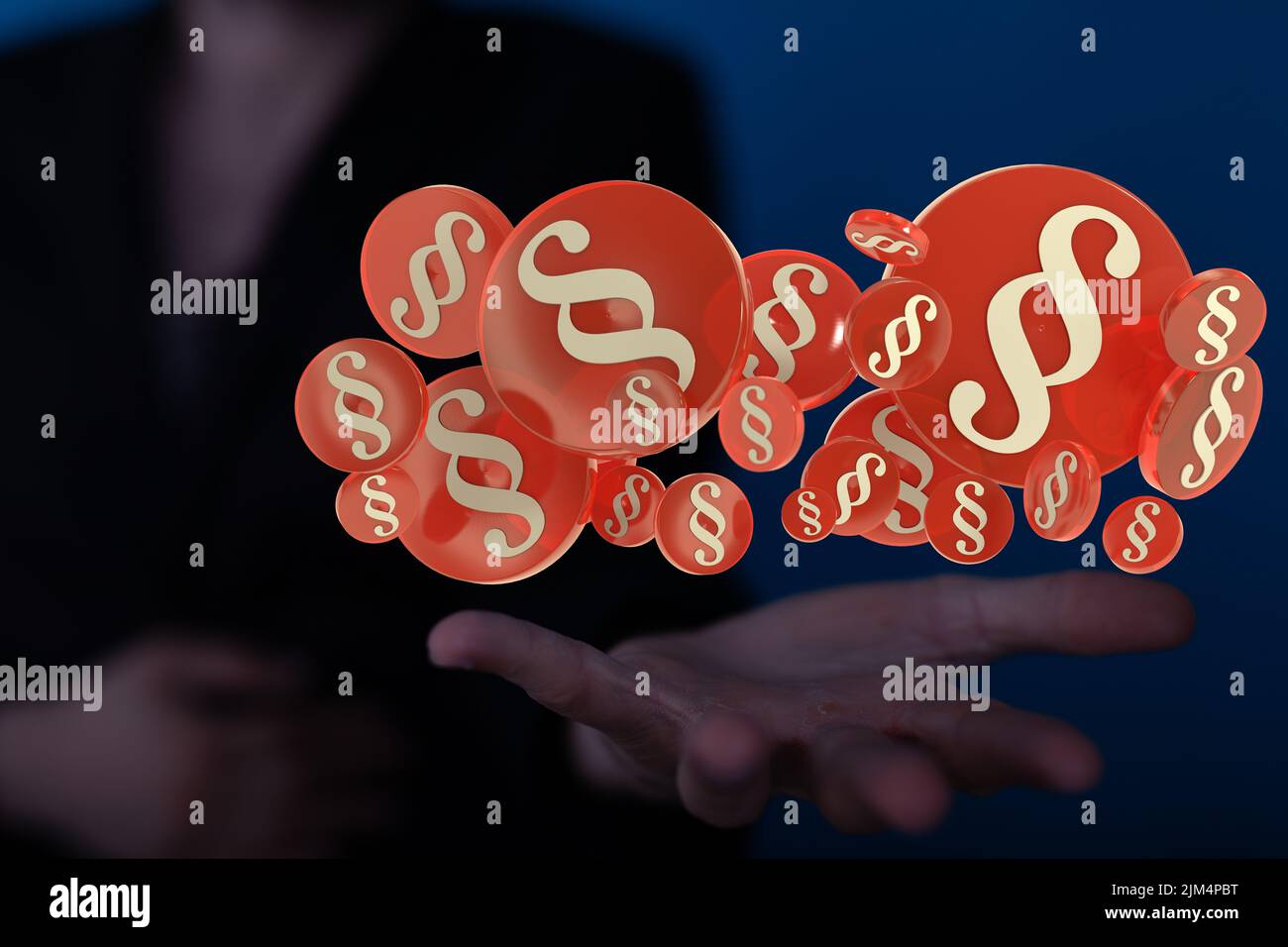 A closeup of illustrated Law Protection Right Symbols near a hand Stock ...