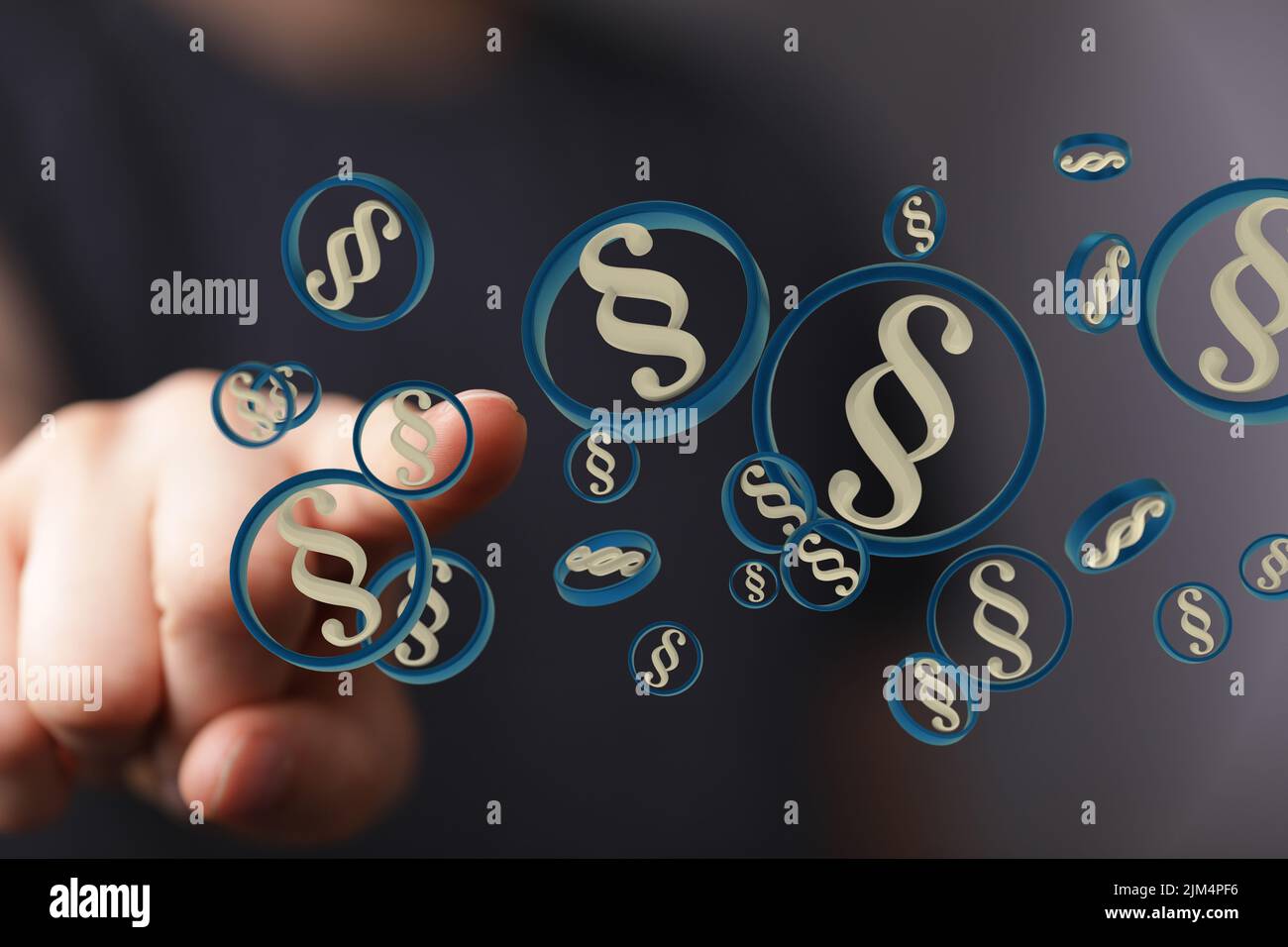 A closeup of illustrated Law Protection Right Symbols near a hand Stock ...