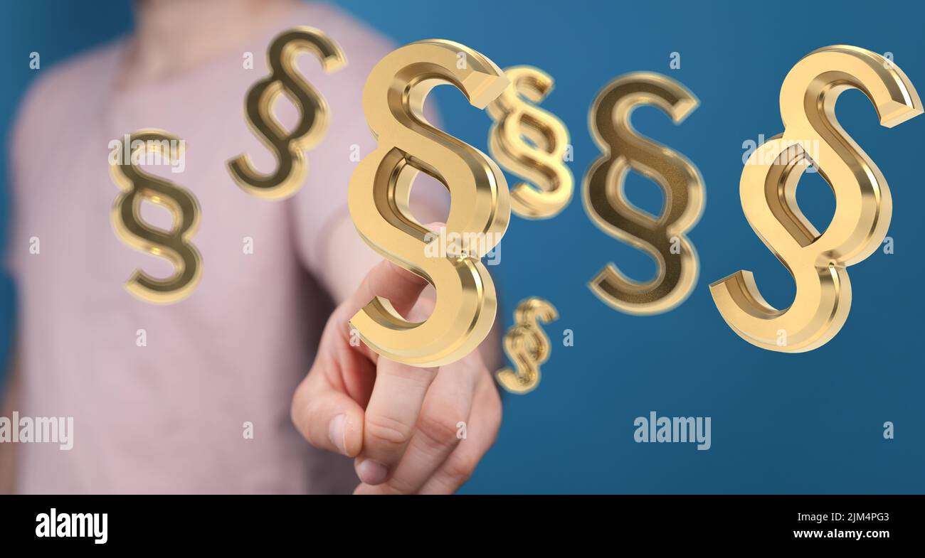 A closeup of illustrated Law Protection Right Symbols near a hand Stock ...