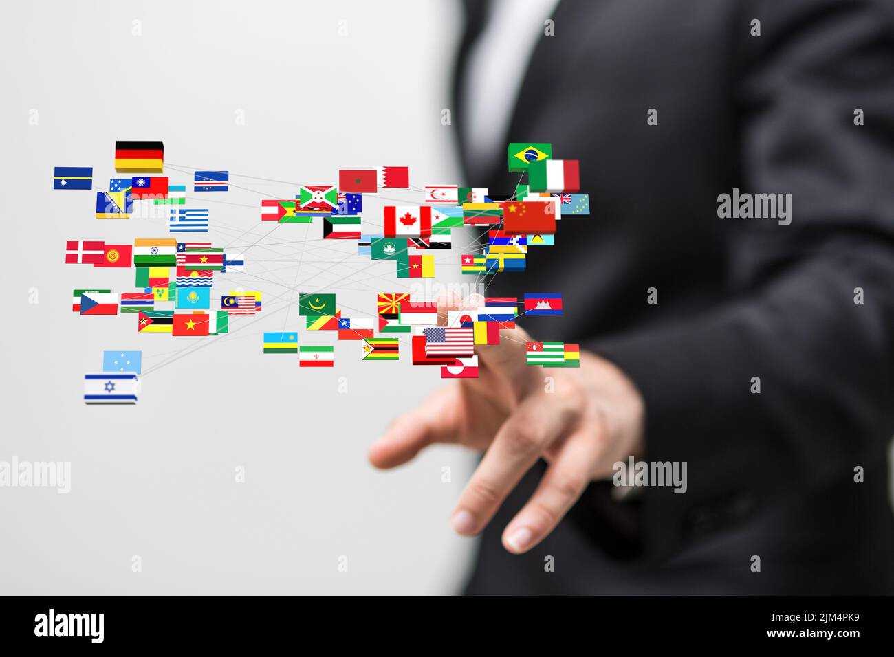 A closeup of illustrated world flags near a hand Stock Photo - Alamy