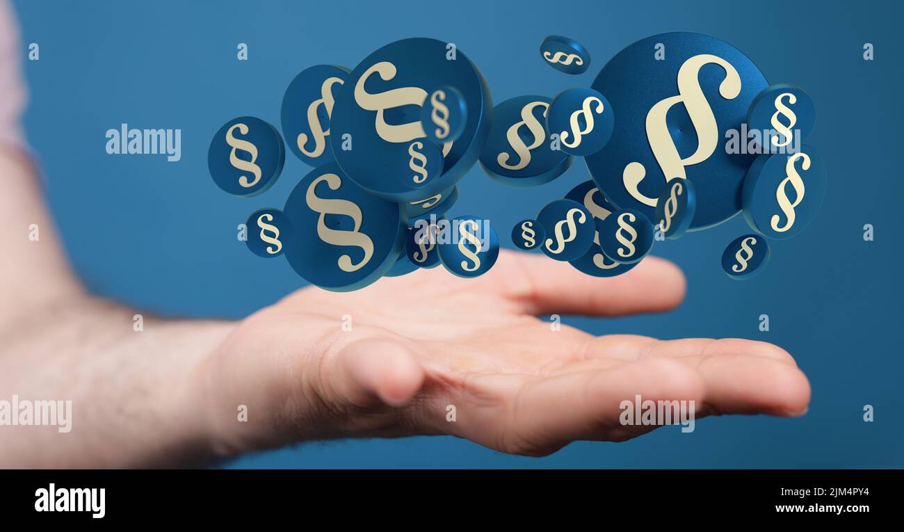 A mal hand holding blue justice labor signs concept of Legal advice ...