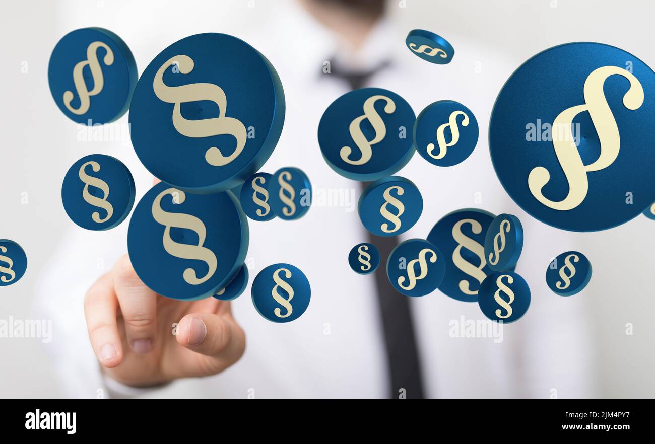 A blurred male click on blue justice labor signs concept of Legal ...