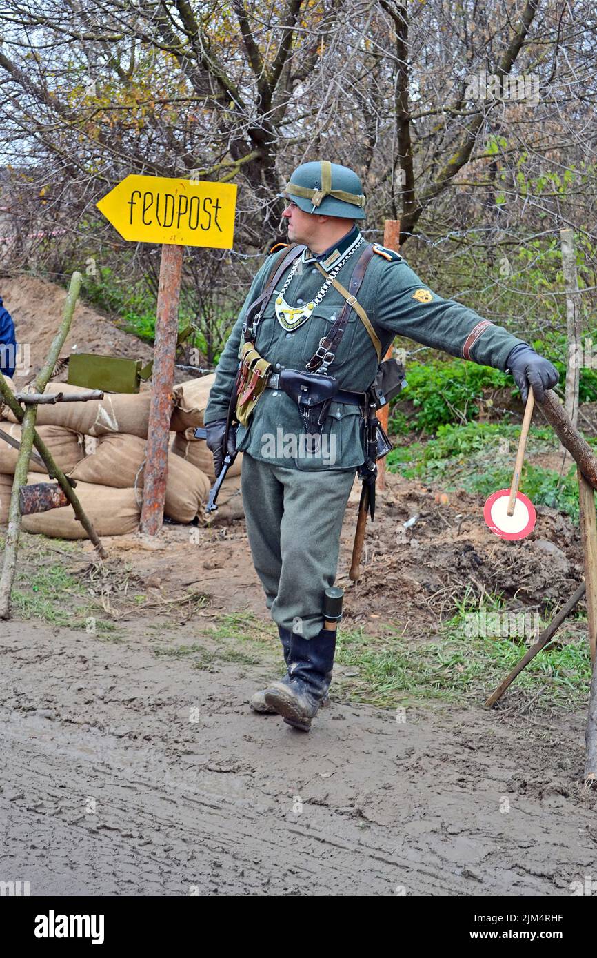 Nazi soldier with ammunition. Military reconstruction devoted to free ...