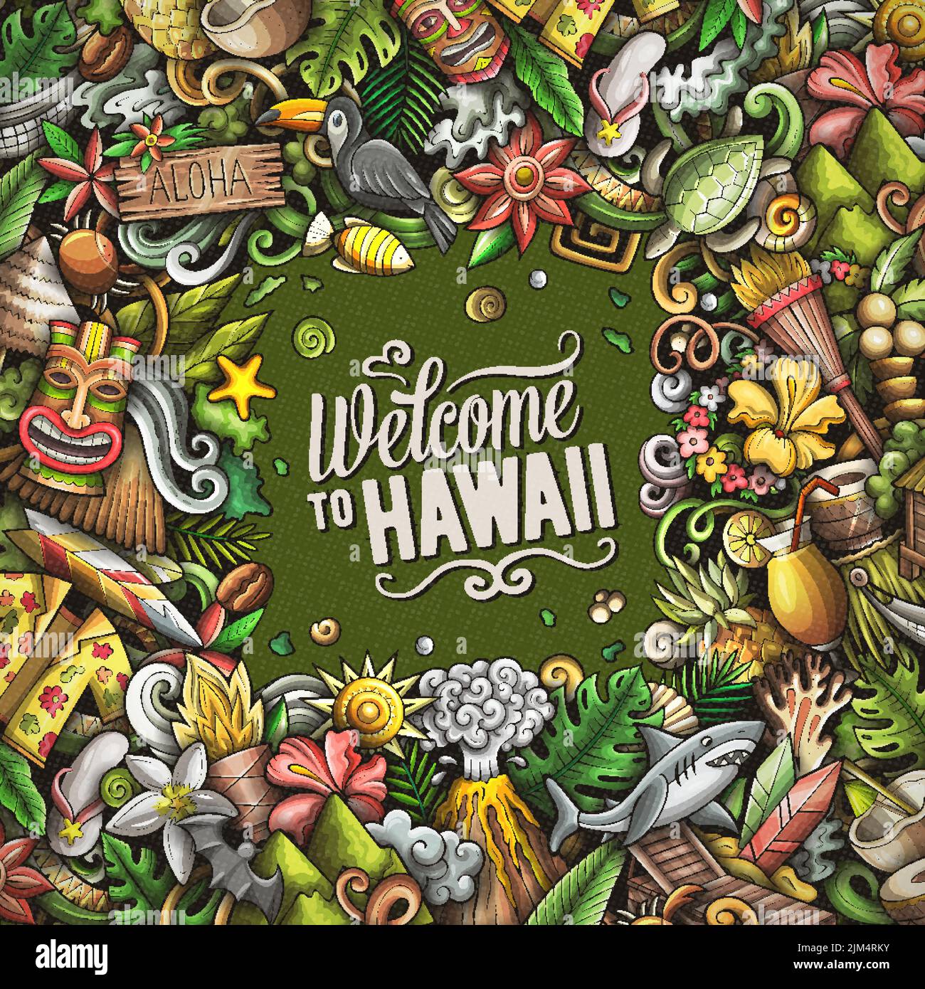 Hawaii cartoon vector doodles frame Stock Vector Image & Art - Alamy