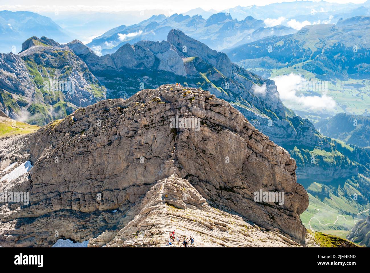 A view of Santis Schwagalp Mountain under the sunny blue sky in warm ...